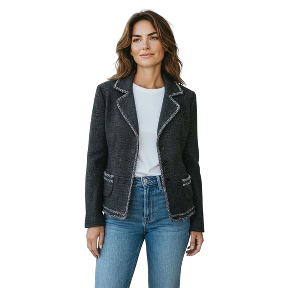 Ann Taylor | Jackets & Coats | Ann Taylor Black Woolsilk Twead Single ...